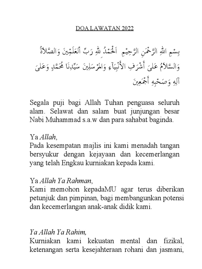 Doa Majlis Lawatan 2022 | PDF