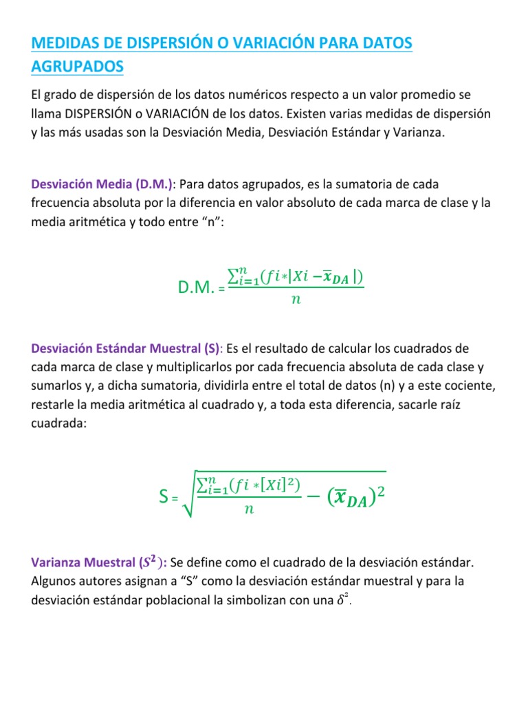 Ap 11 Medidas de Dispersión o Variación para Datos Agrupados | PDF | Desviación Estándar | Media