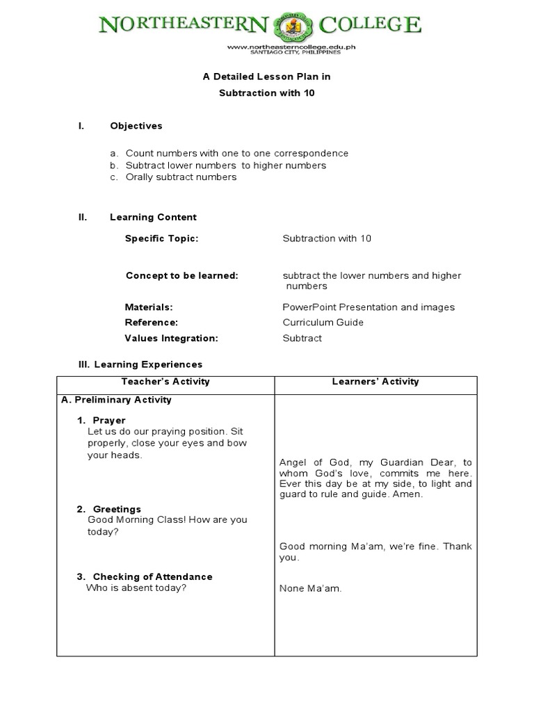 DLP - Subtraction With 10 | PDF | Teaching | Cognitive Science