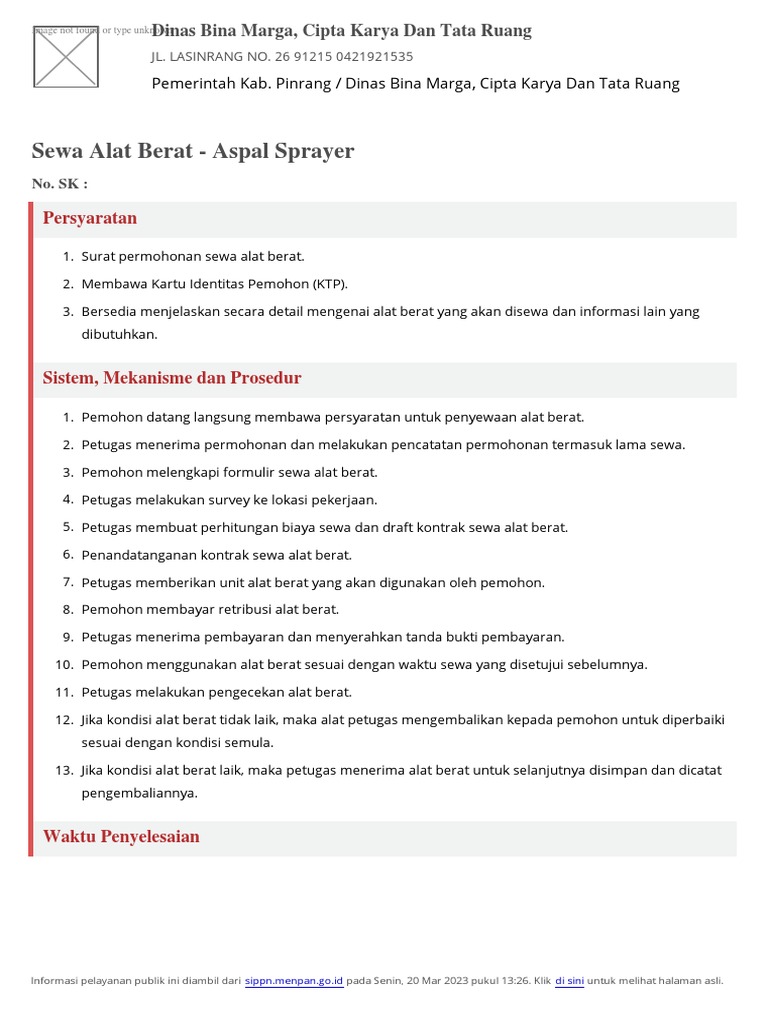 Unduh Standar Pelayanan - Sewa Alat Berat - Aspal Sprayer PDF | PDF