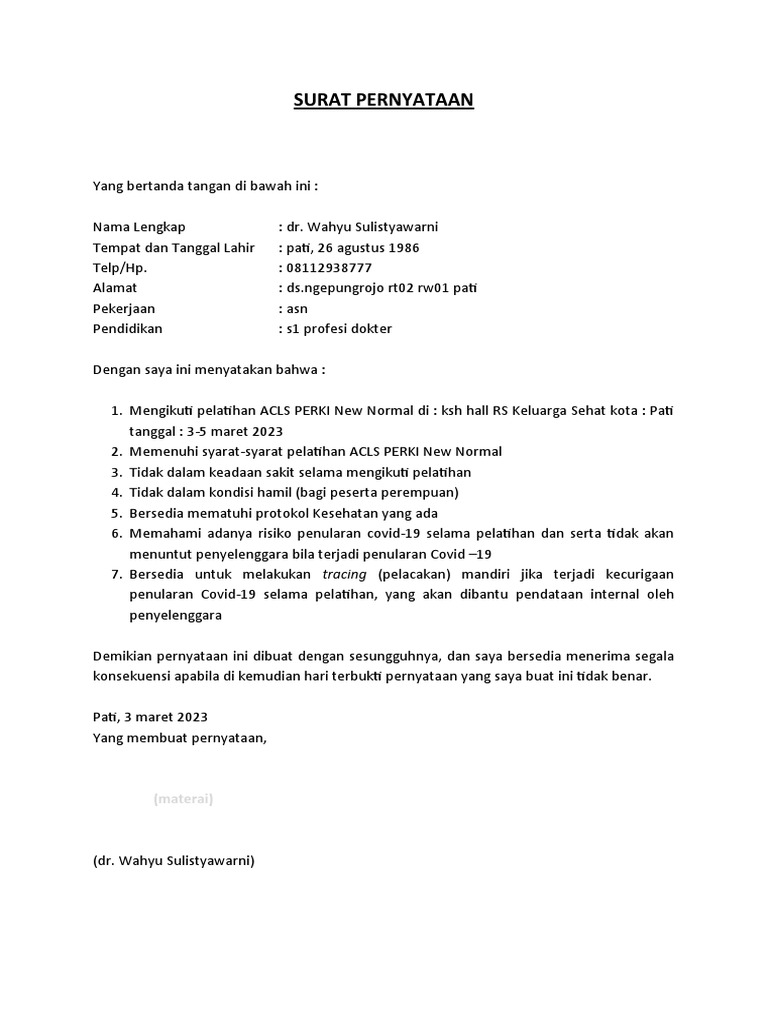 SURAT PERNYATAAN PESERTA | PDF SURAT PERNYATAAN PESERTA | PDF