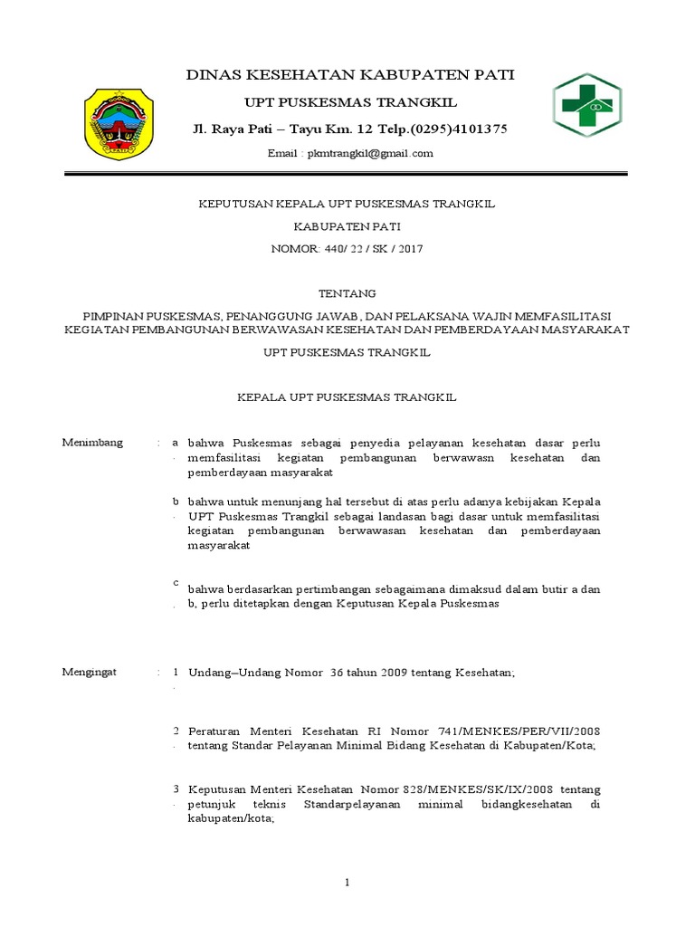 2.3.8.1 SK Pimpinan Pusk - Penanggung Jawab Dan Pelaksana Wajib ...