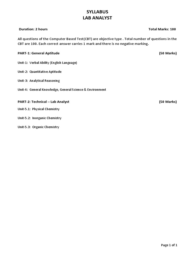 Syllabus Lab Analyst PDF | PDF