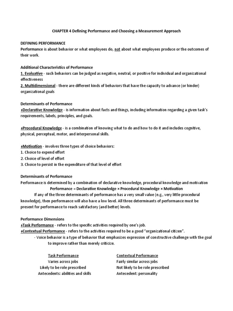 CHAPTER 4 Defining Performance and Choosing A Measurement Approach | PDF | Knowledge | Goal
