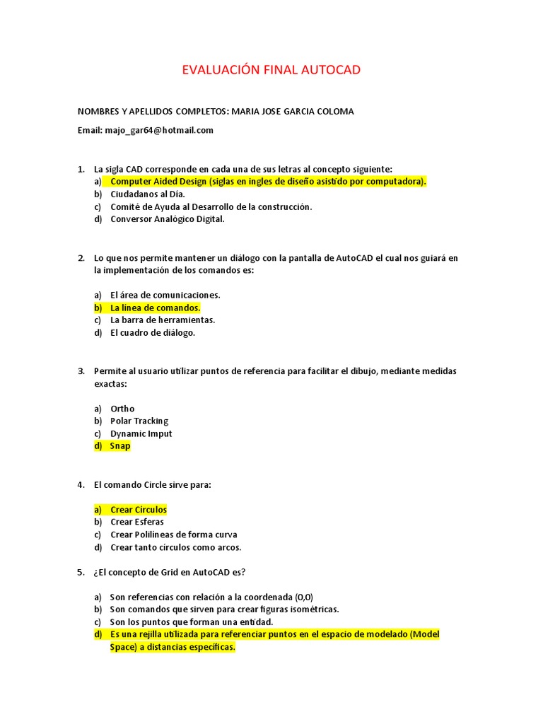 Evaluación Final AutoCAD MARIA | Descargar gratis PDF | Cad automático