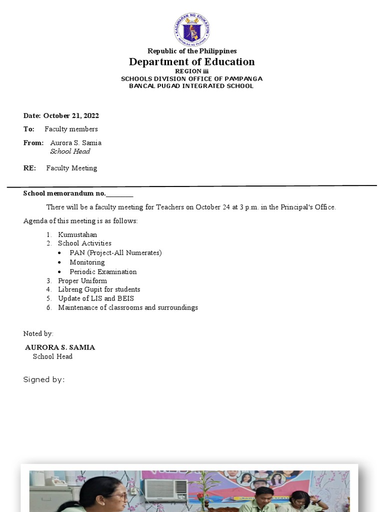 School memo and narrative report | PDF