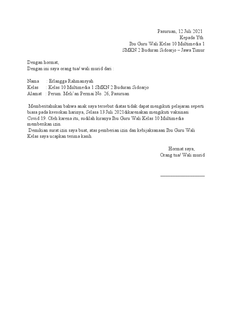 Format Surat Izin Sekolah | PDF