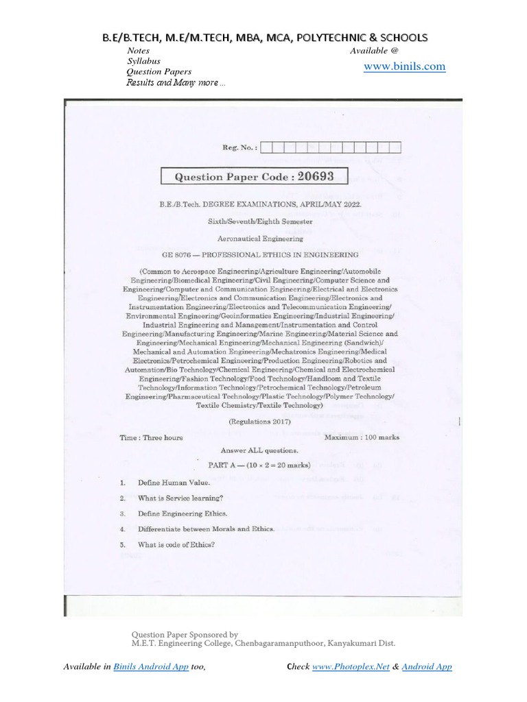 GE 8076 Professional Ethics in Engineering - Watermark - Compress 1 | PDF