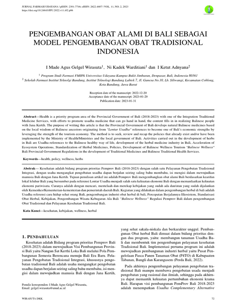 Pengembangan Obat Alami Di Bali Sebagai Model Pengembangan Obat ...