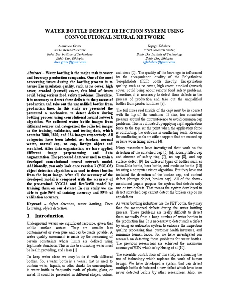 Water Bottle Defect Detection Using CNN | PDF | Accuracy And Precision | Computer Vision