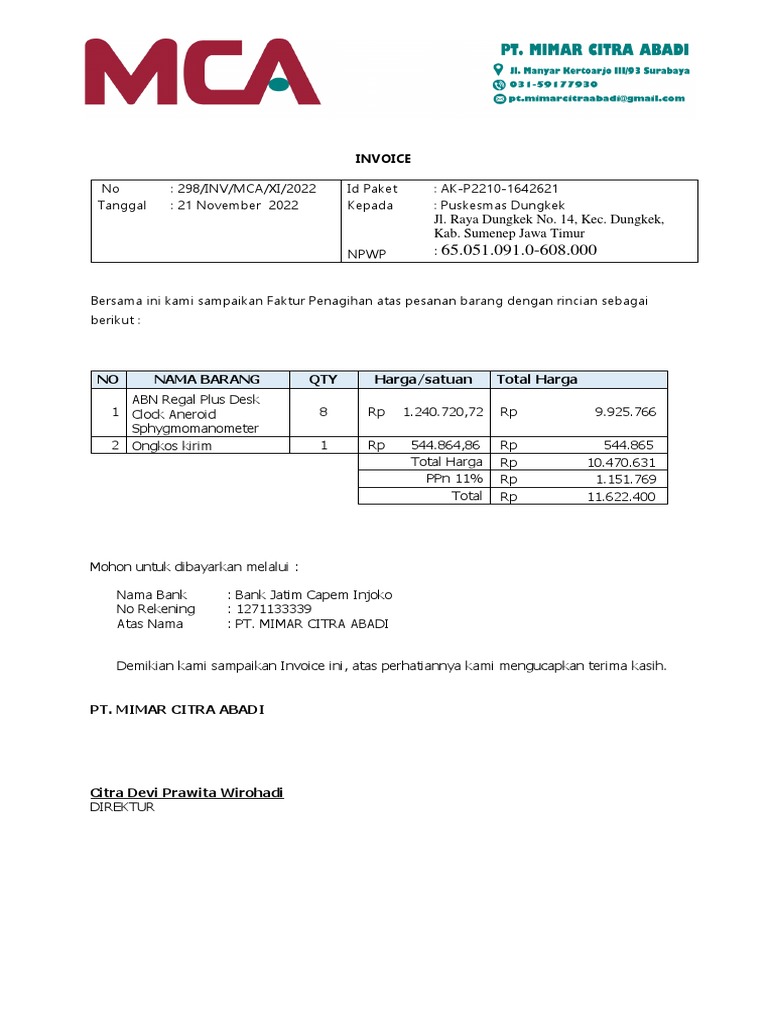 Invoice PT Mimar Citra Abadi 2022 | PDF
