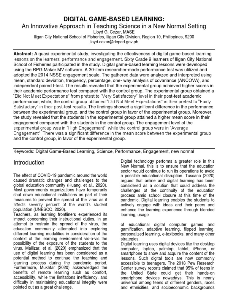 Digitalgame Basedlearning | PDF | Learning | Affect (Psychology)