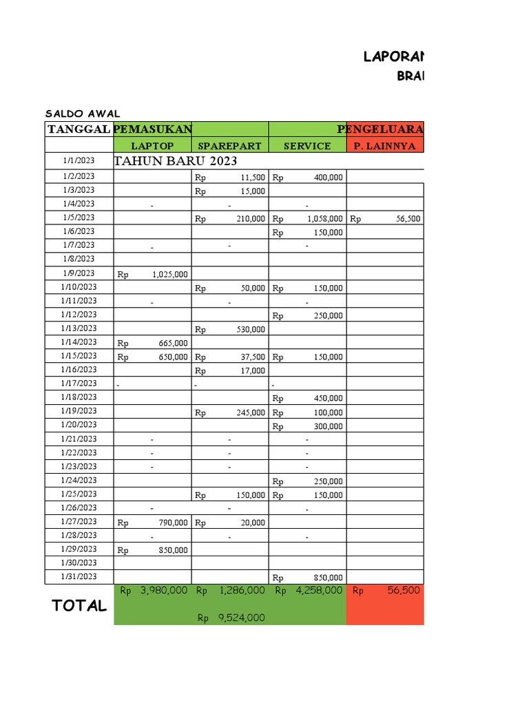 Laporan Pemasukan Dan Pengeluaran | PDF