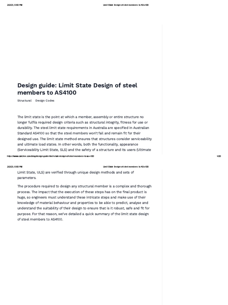 Limit State Design of Steel Members To AS4100 | PDF | Bending | Buckling