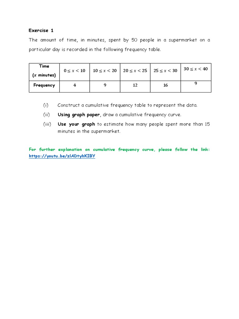 Cumulative Frequency Curve - Exercise PDF | PDF | Teaching Methods ...