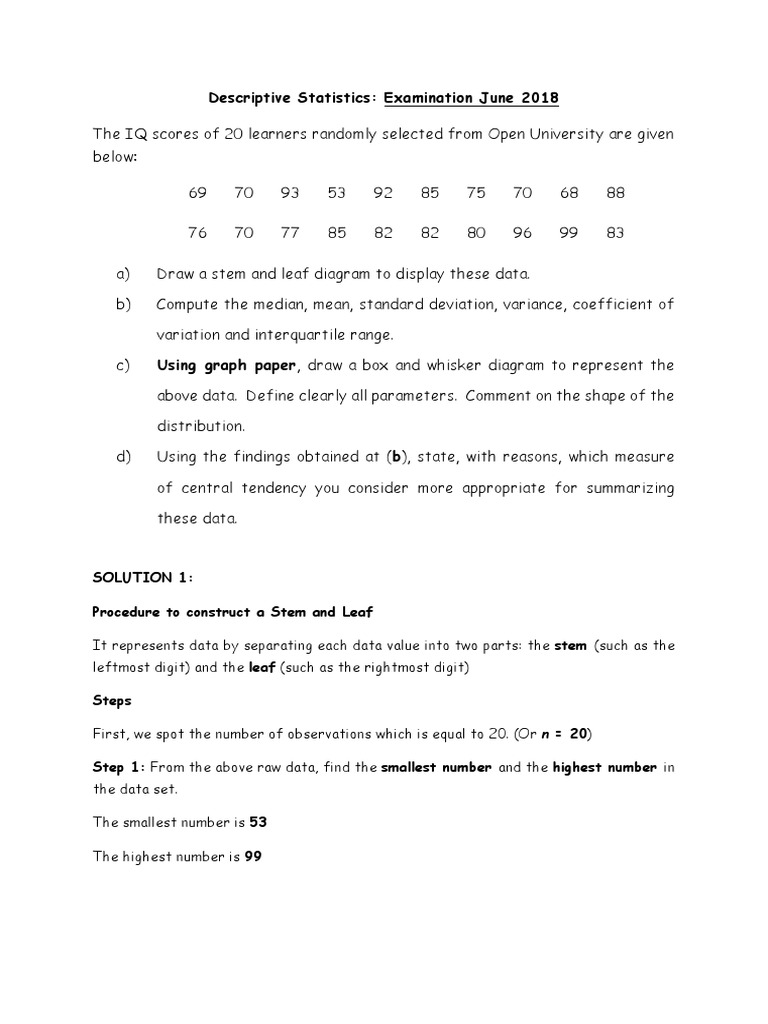 Descriptive Statistics - Step by Step Solutions | PDF | Statistics ...