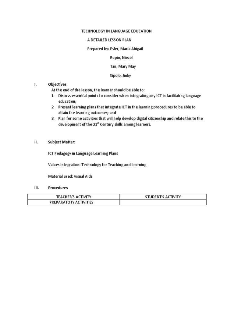 Detailed Lesson Plan E7 | PDF | Educational Technology | Teachers