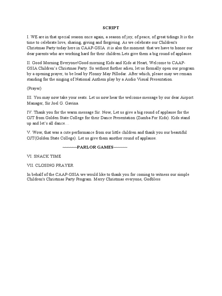 Christmas Program Emcee Script | PDF | Cooking, Food & Wine | Wellness