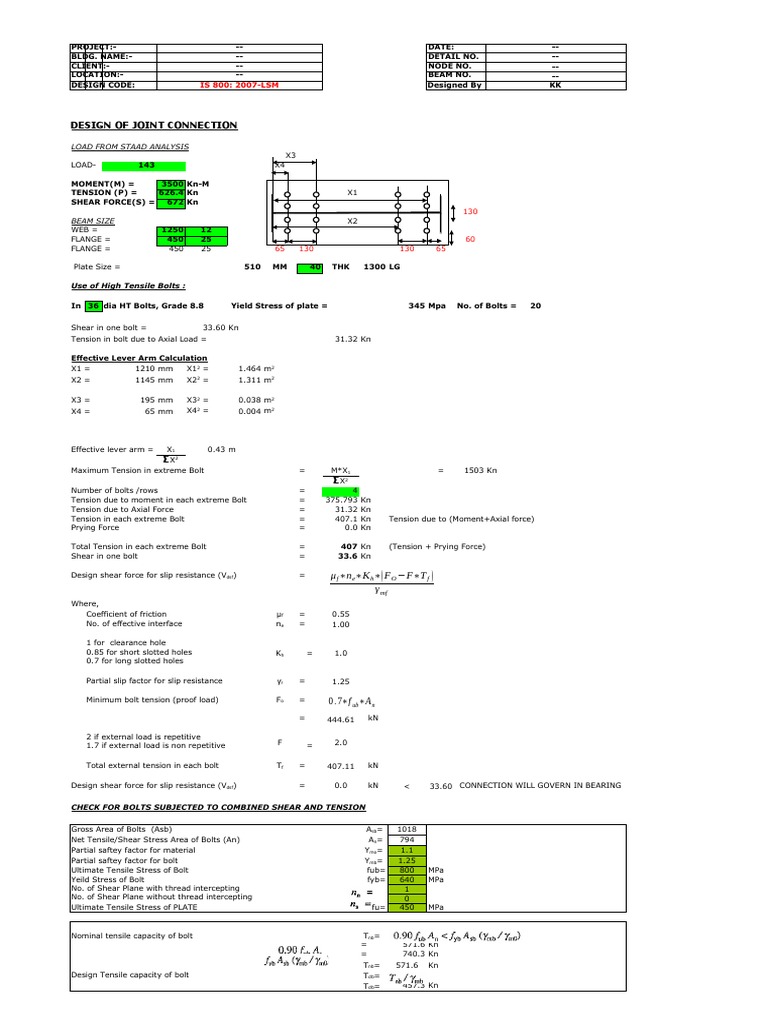 End Plate Connection (Both Side Flush) - IS800 - 2007 - 2020.04.22 | PDF | Screw | Bending