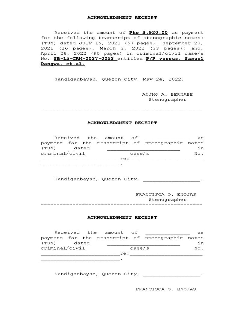 Acknowledgment Receipt (Simple) | PDF