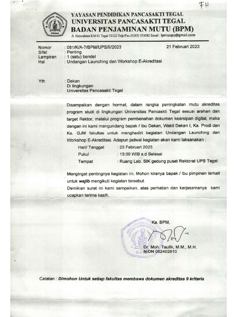 Undangan Launching Dan Workshop E-Akreditasi | PDF