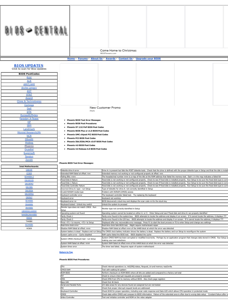 Phoenix BIOS Post Codes - BIOS Central | PDF | Bios | Random Access Memory