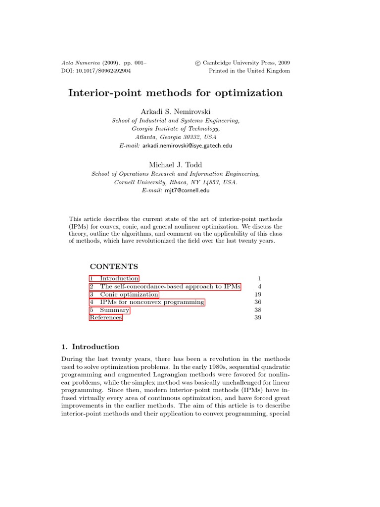 Interior Point Methods For Optimization By Nesterov And Todd Pdf Linear Programming
