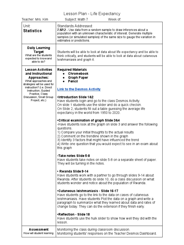 Lesson Plan - Life Expectancy | PDF