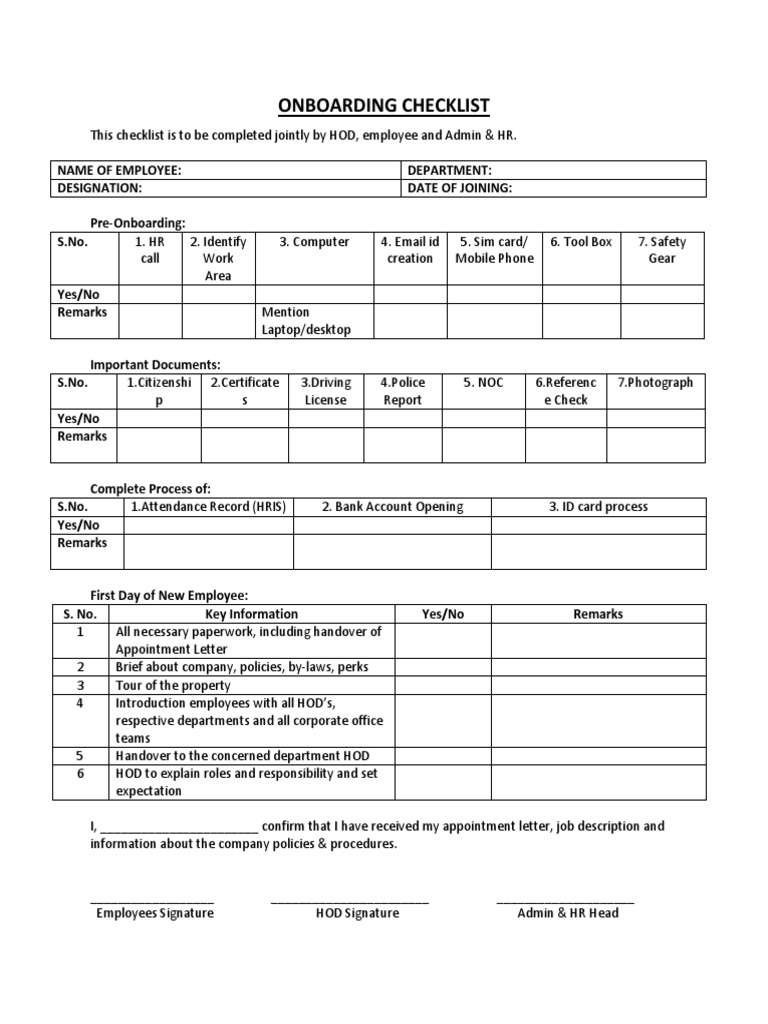 Onboarding Checklist PDF | PDF | Computing
