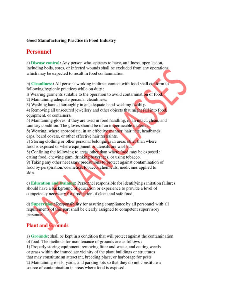 Guidelines For Ensuring Good Hygiene Practices And Sanitary Food