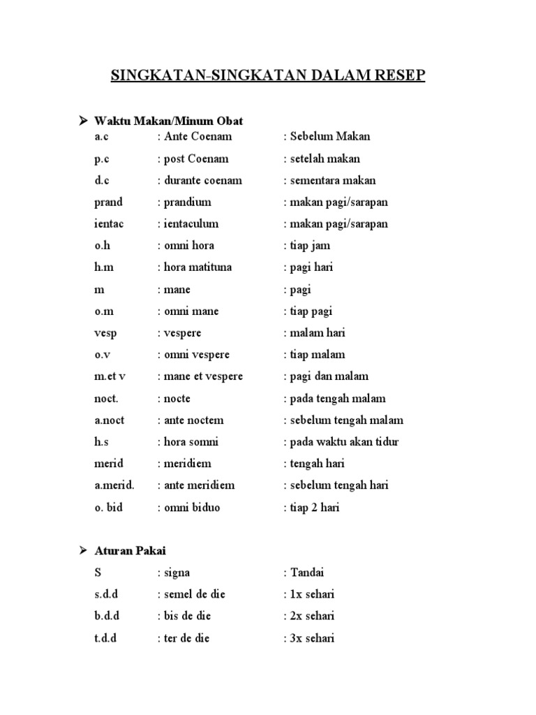 Singkatan-Singkatan Dalam Resep | PDF