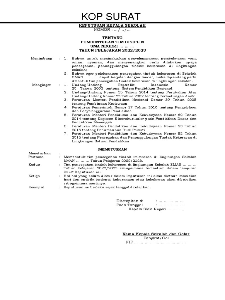 Pembentukan Tim Disiplin SMAN | PDF