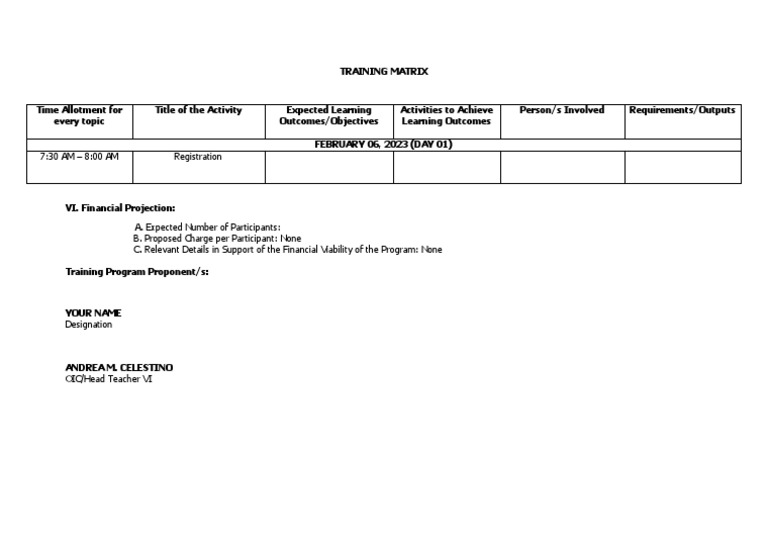 Training Matrix Template | PDF