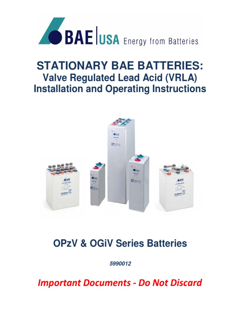 BAE VRLA Installation and Operation Instructions 5990012 0120 | PDF ...