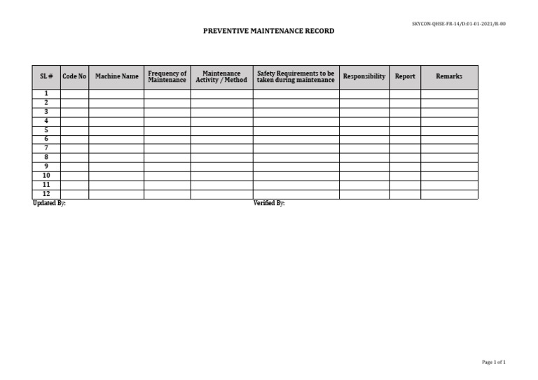 Preventive Maintenance Record Format | PDF