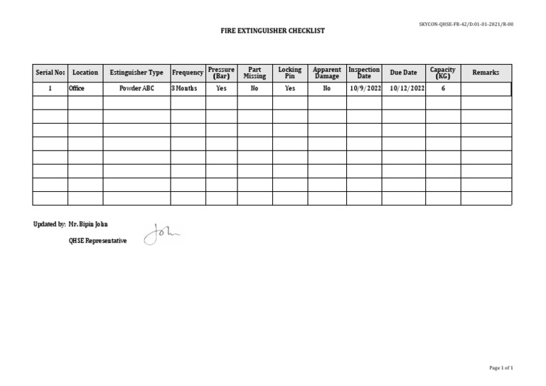 42 Fire Extinguisher Checklist | PDF
