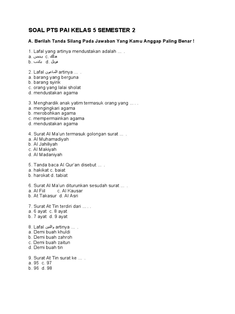 Soal PTS Pai Kelas 5 Semester 2 | PDF
