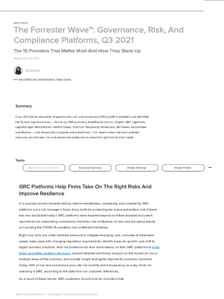The Forrester Wave™ - Governance, Risk, and Compliance Platforms, Q3 ...
