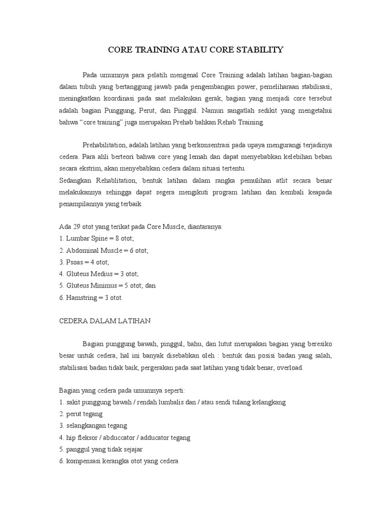 Program Core Training untuk Prehab dan Rehab | PDF | Karier ...