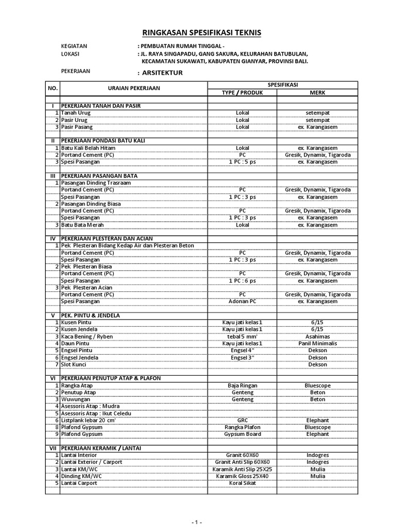 Spesifikasi Teknis Arsitektur | PDF