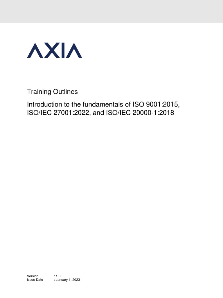 Training Outlines - Introduction To ISO 9001, ISO 27001, and ISO 20000 ...