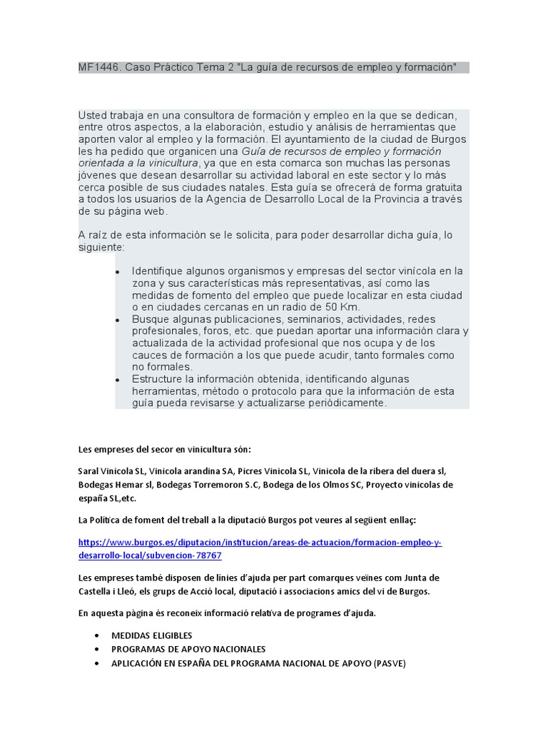 Act2 MF1446 Caso Práctico Tema 2 La Guía de Recursos de Empleo y Formación | PDF | Informática