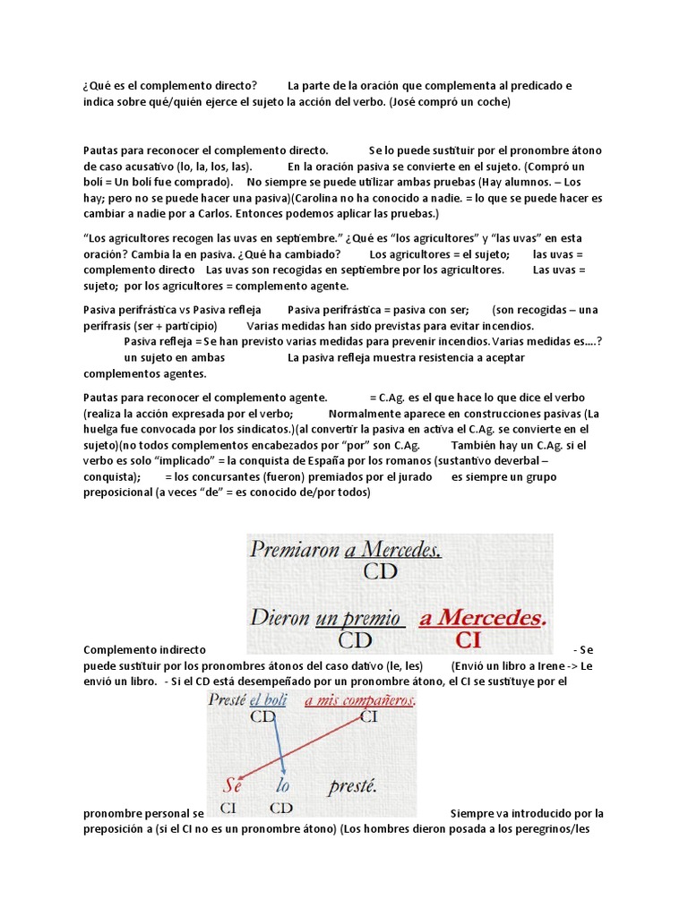 Complemento Directo y Pronombres | PDF | Objeto (gramática) | Verbo