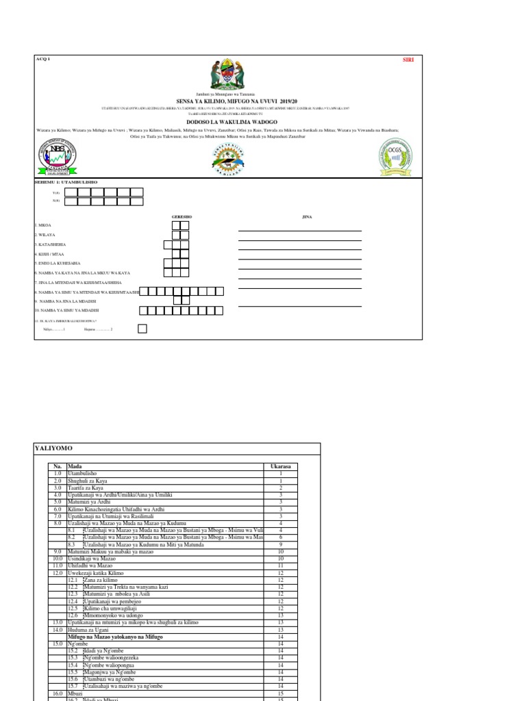 Kilimo2020 Small Scale Questionnaire | PDF