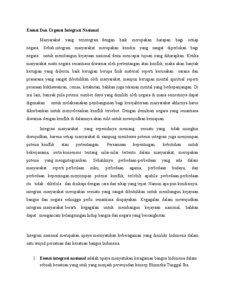 Esensi Dan Urgensi Integrasi Nasional | PDF Esensi Dan Urgensi Integrasi Nasional | PDF