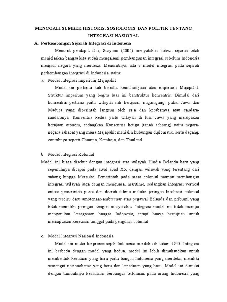 Sejarah dan Model Integrasi Nasional Indonesia | PDF