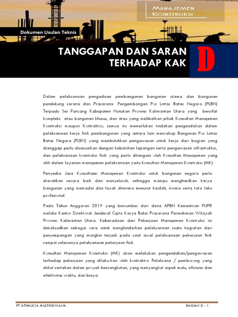 D Tanggapan Terhadap KAK | PDF