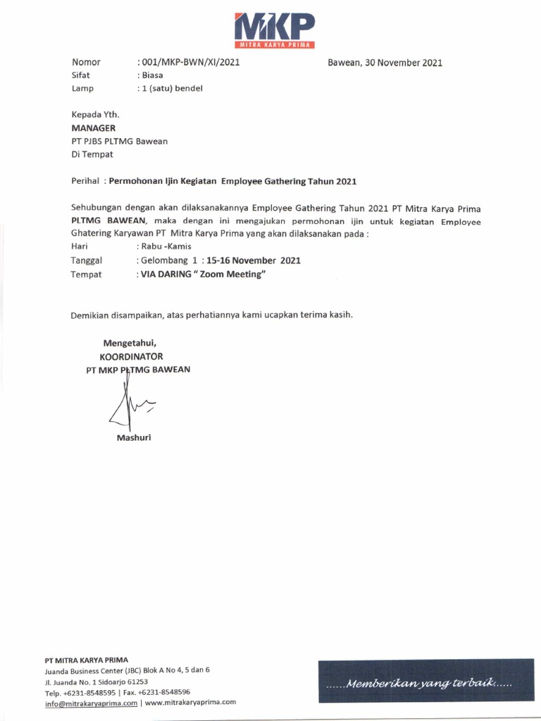 Surat Permohonan Ijin EG MKP - PJBS | PDF