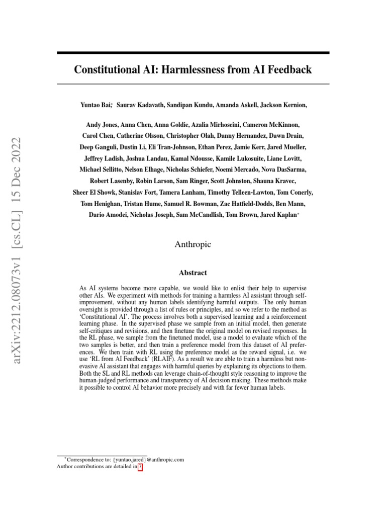 10.48550 Arxiv.2212.08073 | PDF | Intelligence (AI) & Semantics | Artificial Intelligence