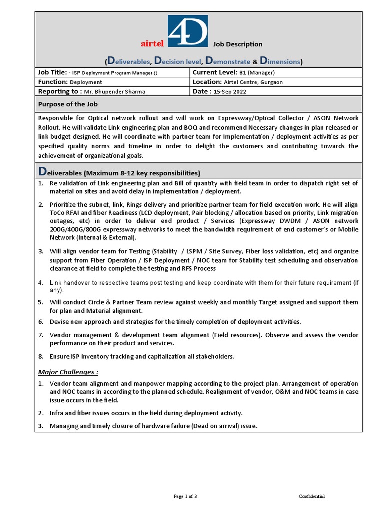 JD For ISP Program Manager | PDF | Telecommunications | Electronics